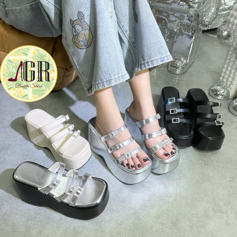 NS3 Super beautiful 11 cm high stone buckle double boat sandals ...