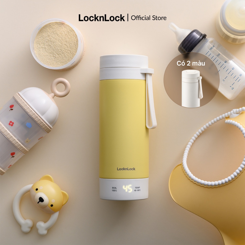 2-in-1 LocknLock Heating tumbler 300ml yellow, ivory stainless steel keeps warm 8 levels EJC723 ...