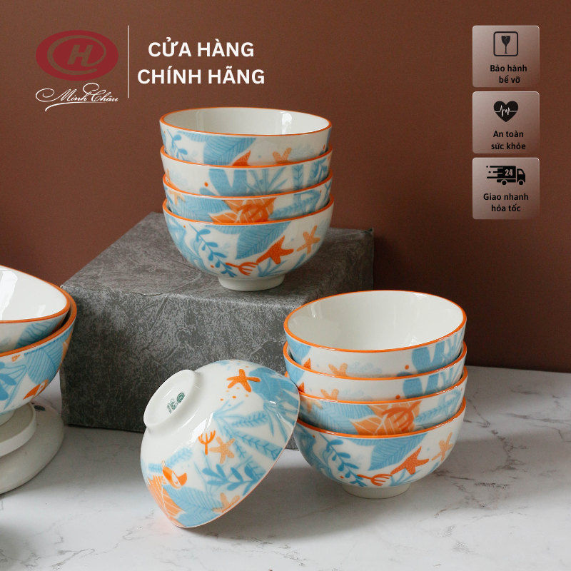 Set of 6 and 10 ceramic rice bowls with fresh tropical summer patterns ...