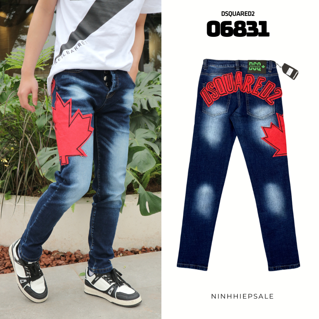 Dsquared2 men's jeans are blue, sewn with Maple leaf pattern and back ...