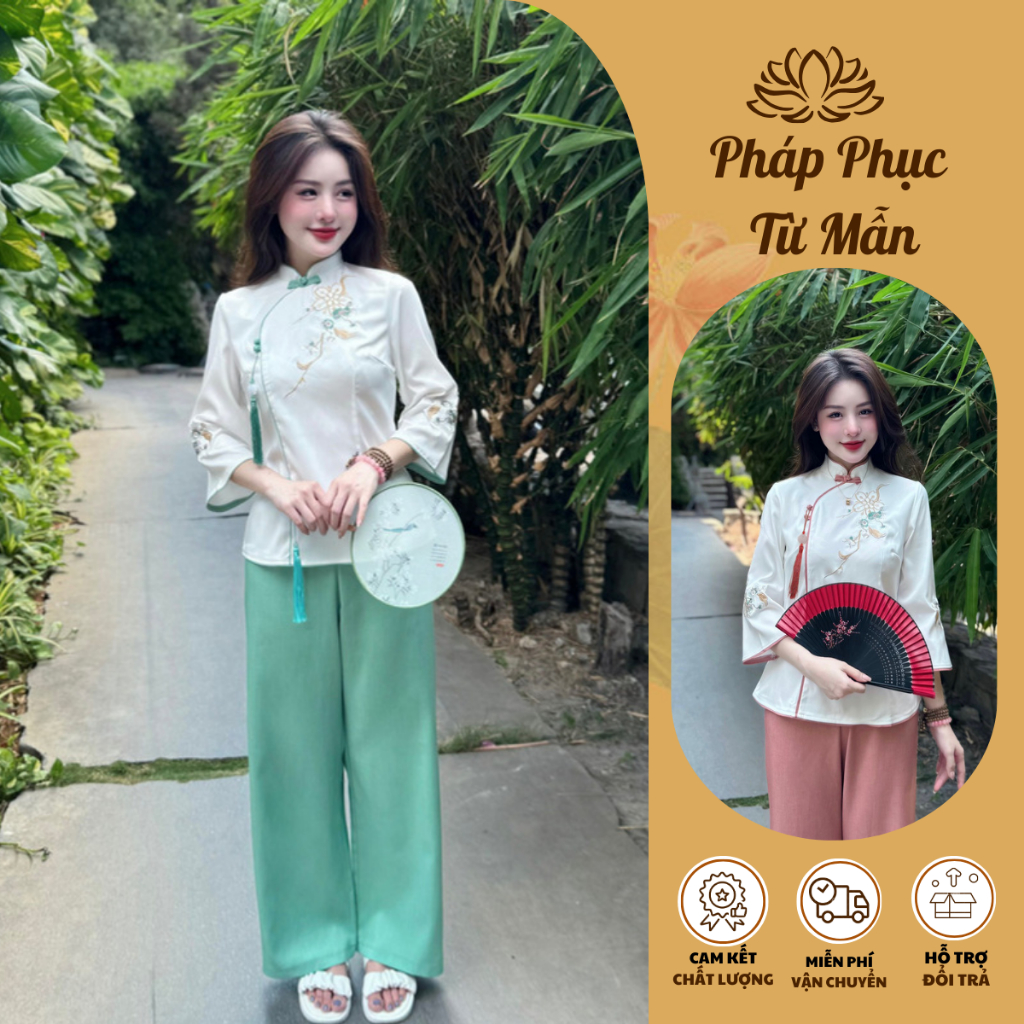 Set of clothes to go to the ancient Thai temple with jade string ...