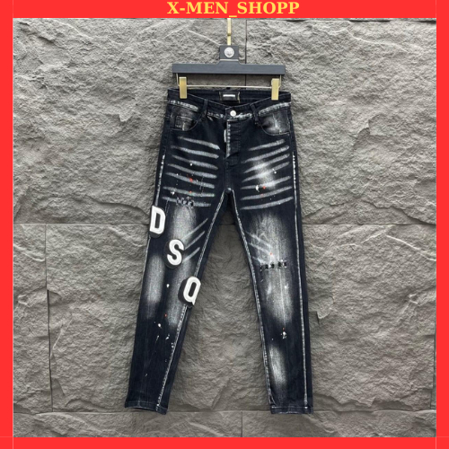 Dsq men's jeans with splashes of color, torn, lightly scratched, paint ...