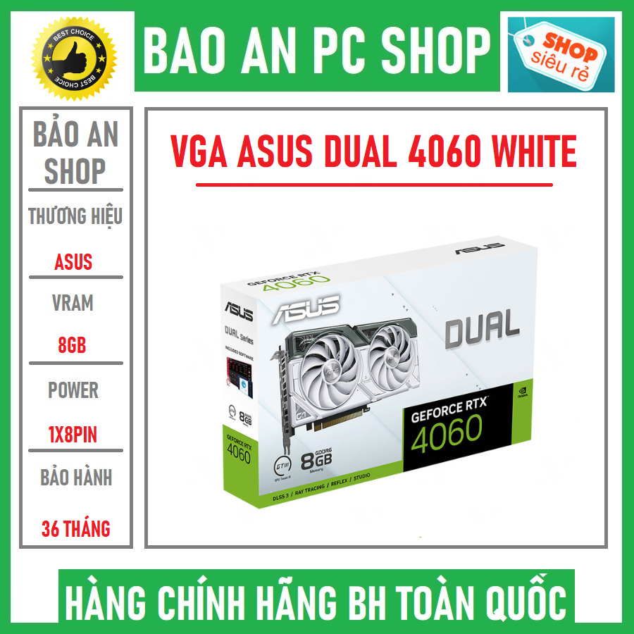Asus Dual RTX 4060 O8G White Video Card - Black GDDR6X NEW genuine ...