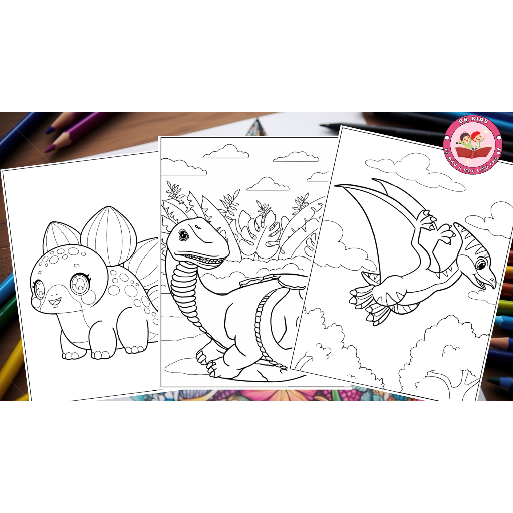 Dinosaur Coloring Set, cute Dinosaur Coloring Pictures A4, A5 Size ...