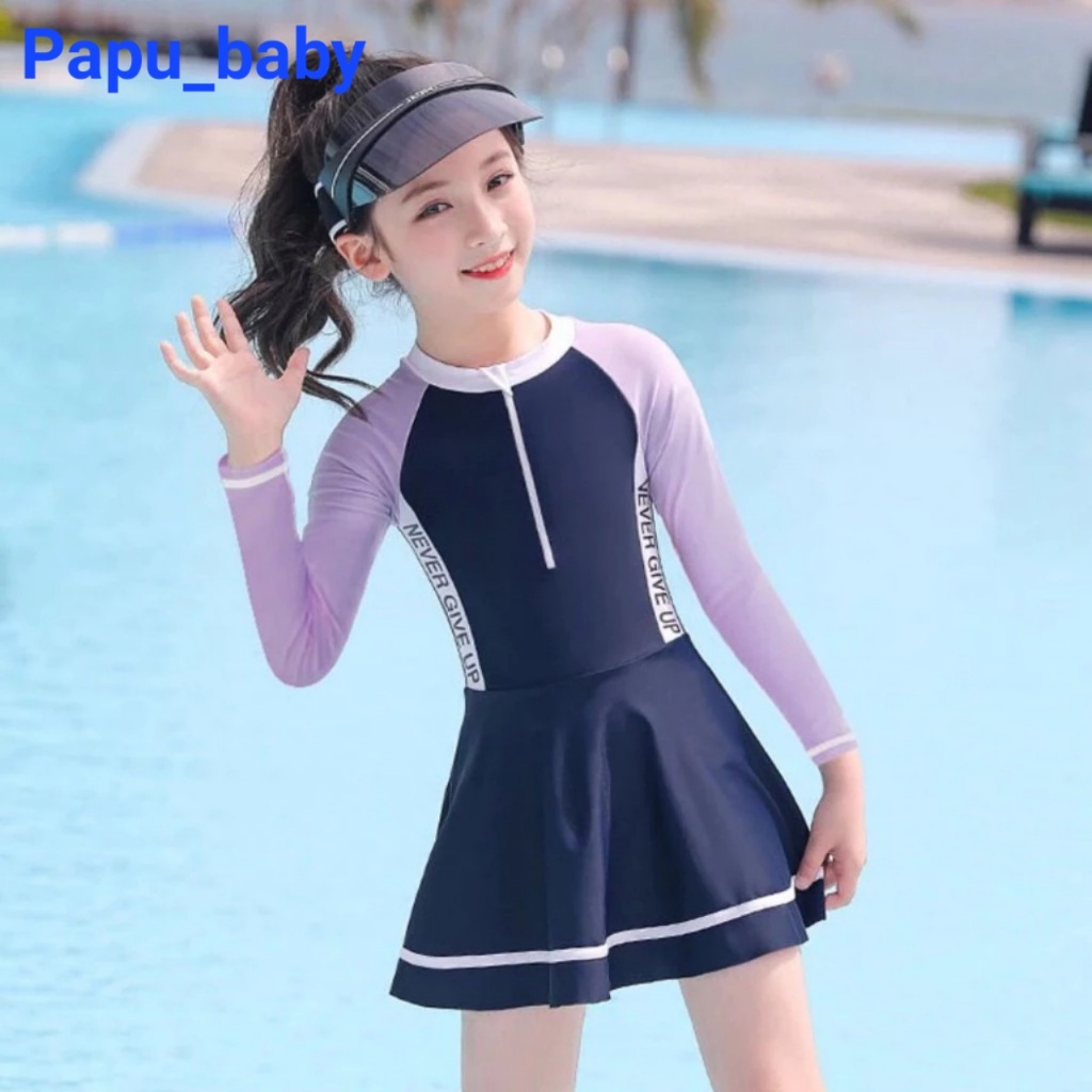 Papu baby girl Bikini swimming dress Blue arm beach dress for children ...