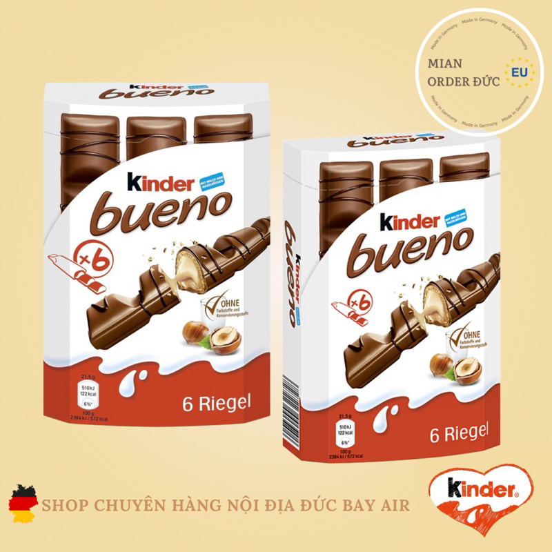 Kinder Bueno Milk Chocolate Box Of 6 Bars - German Domestic Goods ...