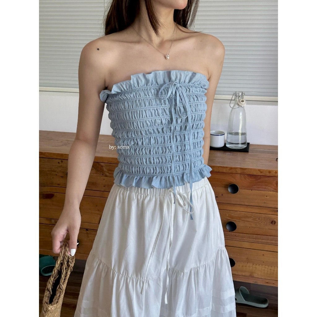 Summer Tube Top made of soft wood grain linen - Tube Top | Shopee Malaysia