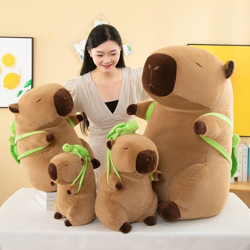 Capybara teddy bear wears super cute turtle backpack, super soft ...