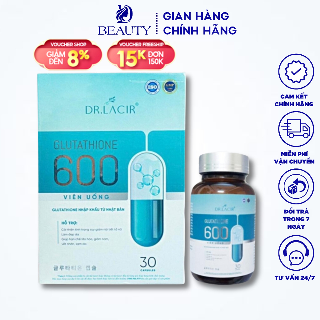 Genuine Dr Lacir Glutathione 600 Whitening Oral Tablet Helps Limit Skin Aging, Wrinkles ...