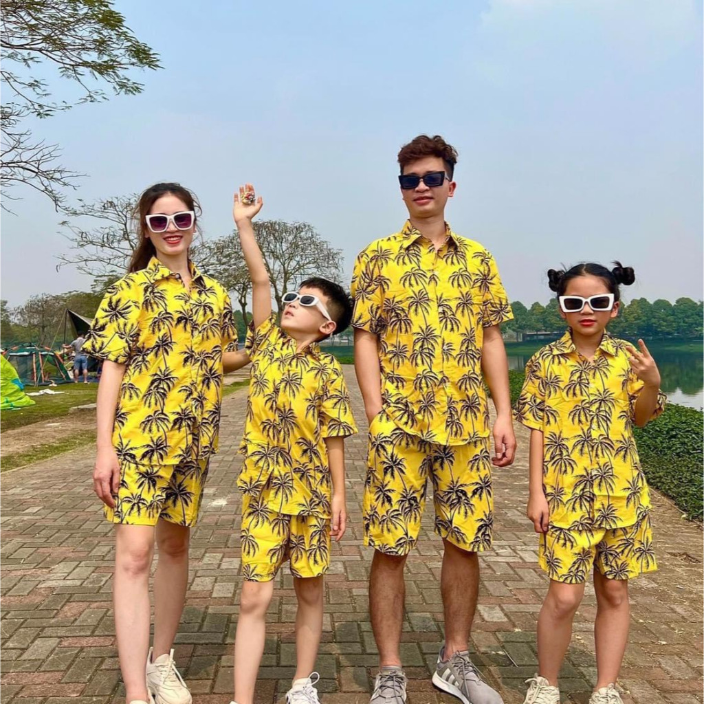 Yellow Background Coconut Tree Hawaii Suit Set (Real Photo) | Shopee ...