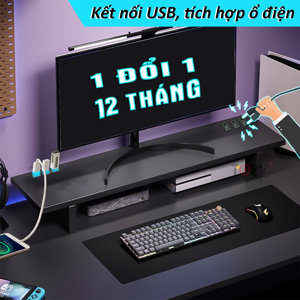 Topv LED computer monitor shelf USB wireless charging computer shelf ...