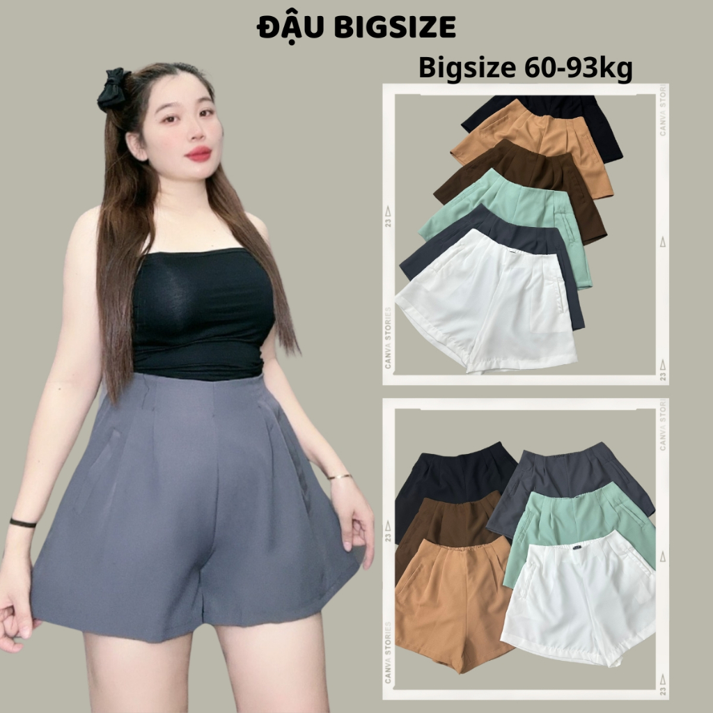 Shorts Big size women's loose A-line pleated shape with elastic waist at the back in cool ...