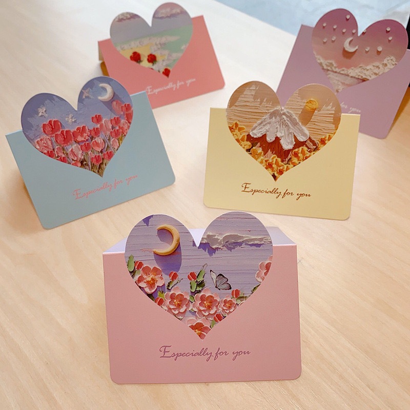 Cheap Handwriting Card Heart Paper Card Cute 3D Printing Pattern With ...