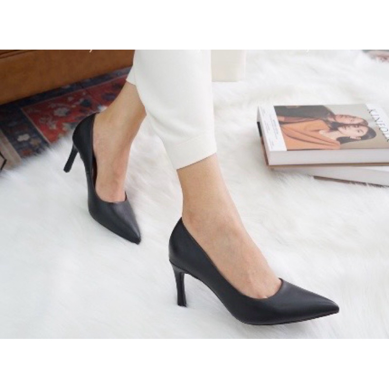 Women's high heels with pointed toe and small heel 9 cm (Genuine ...