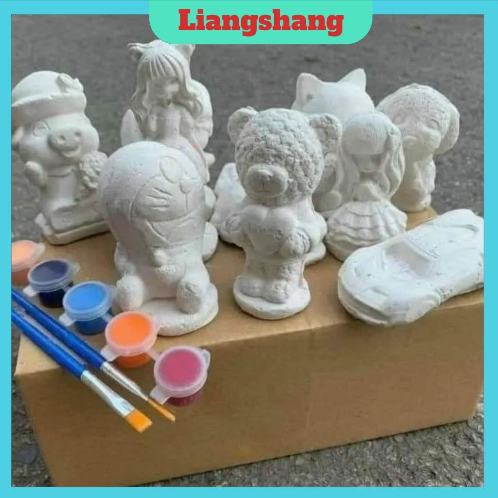 Set Of 2 Plaster Statues With mini Coloring For Children To Practice ...