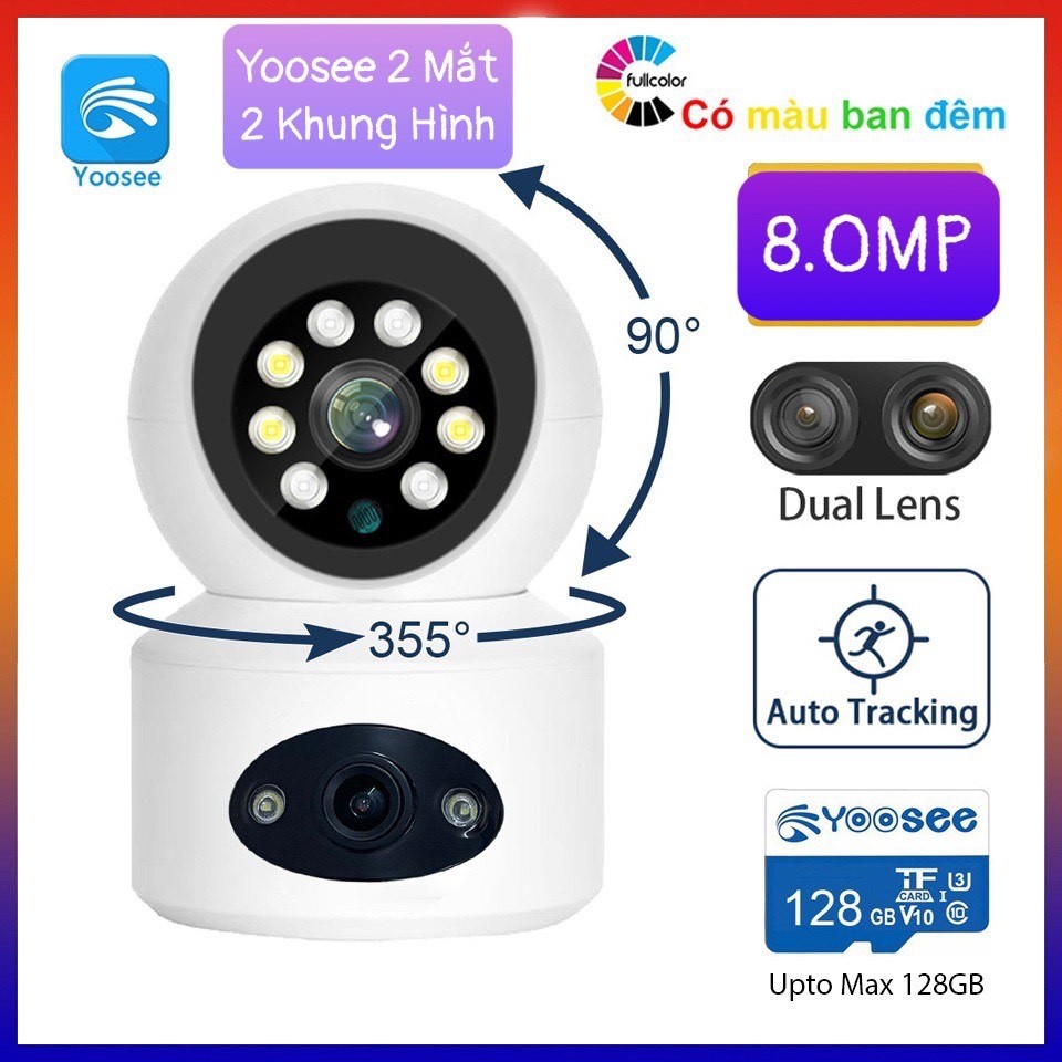 Yoosee 2-Eye Indoor Wifi Camera FHD 8.0Mp Generation, Watch 2 Screens ...