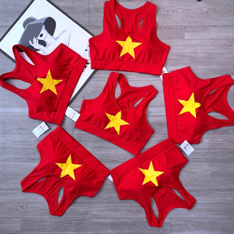 Red flag Bra with yellow star Sports three-hole version | Shopee Malaysia
