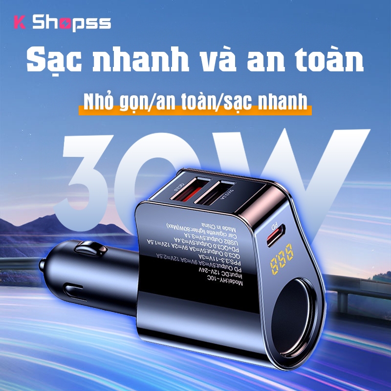 Car Fast Charger Pipe High-End Car Power Divider 3-Piece 30w / 80w QC3 ...
