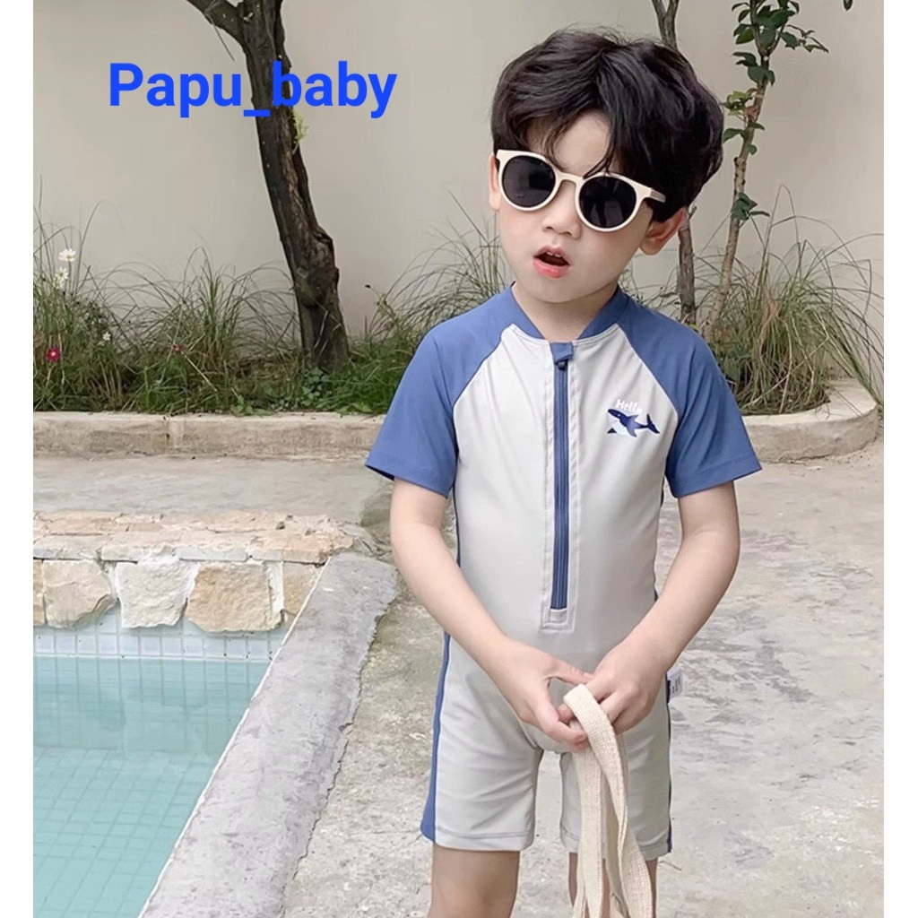 Papu baby boy swimsuit hello fish one-piece model for children going to ...