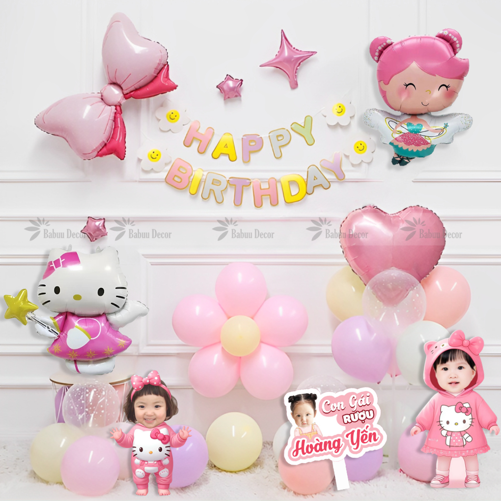 Pink Hello kitty themed birthday balloon decoration Set for girls KIT13 ...