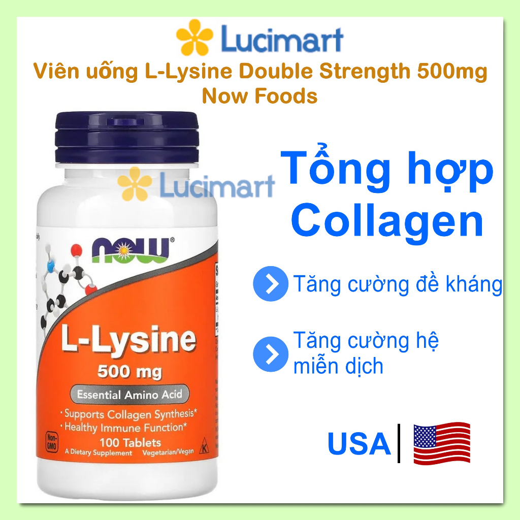 Now Foods L-Lysine Double Strength 500mg, 1000mg pills, box of 100 ...