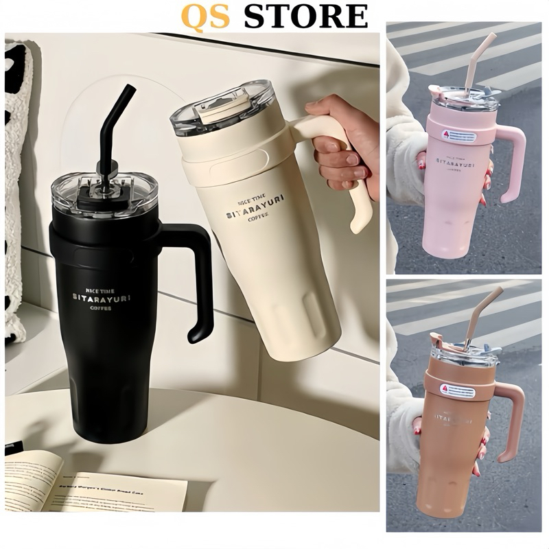 Sitarayuri Thermos Cup With Stainless Steel Thermos Bottle Straw 1200ML ...