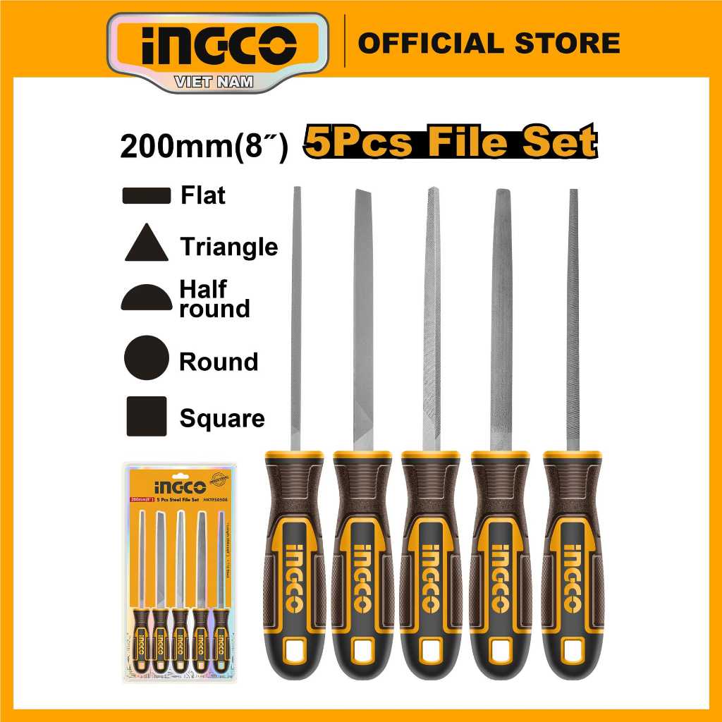 Set of 5 iron files made of T12 steel INGCO HKTFS0508 length 8" (200mm ...
