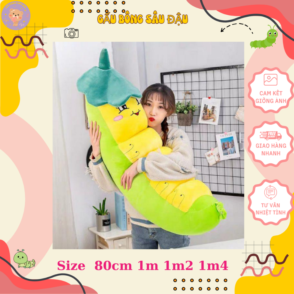 Green potato worm teddy Bear, cute bean worm shaped pillow, 4 ...