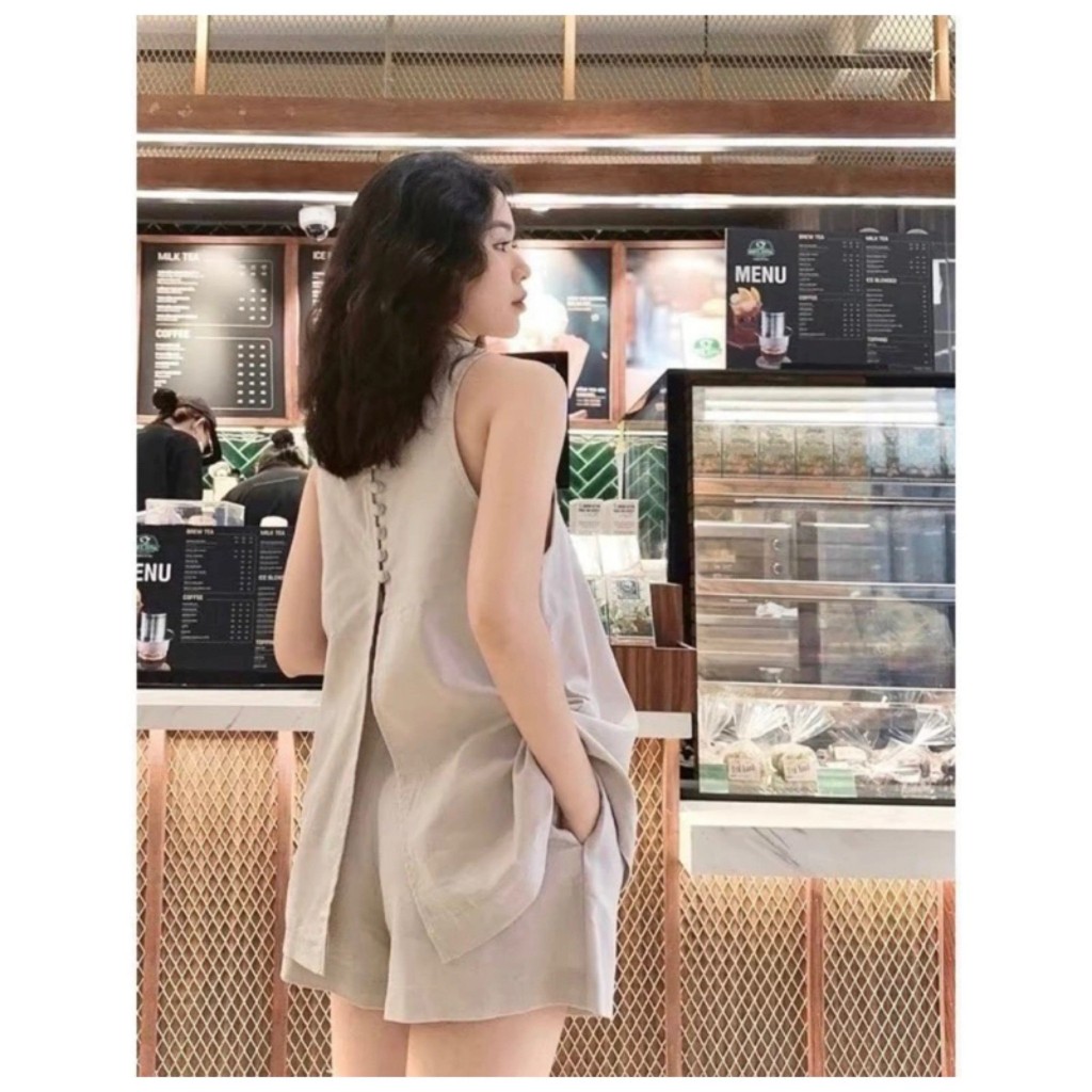 121 Set of women's linen shirts Sleeveless Buttoned camisole with slit ...