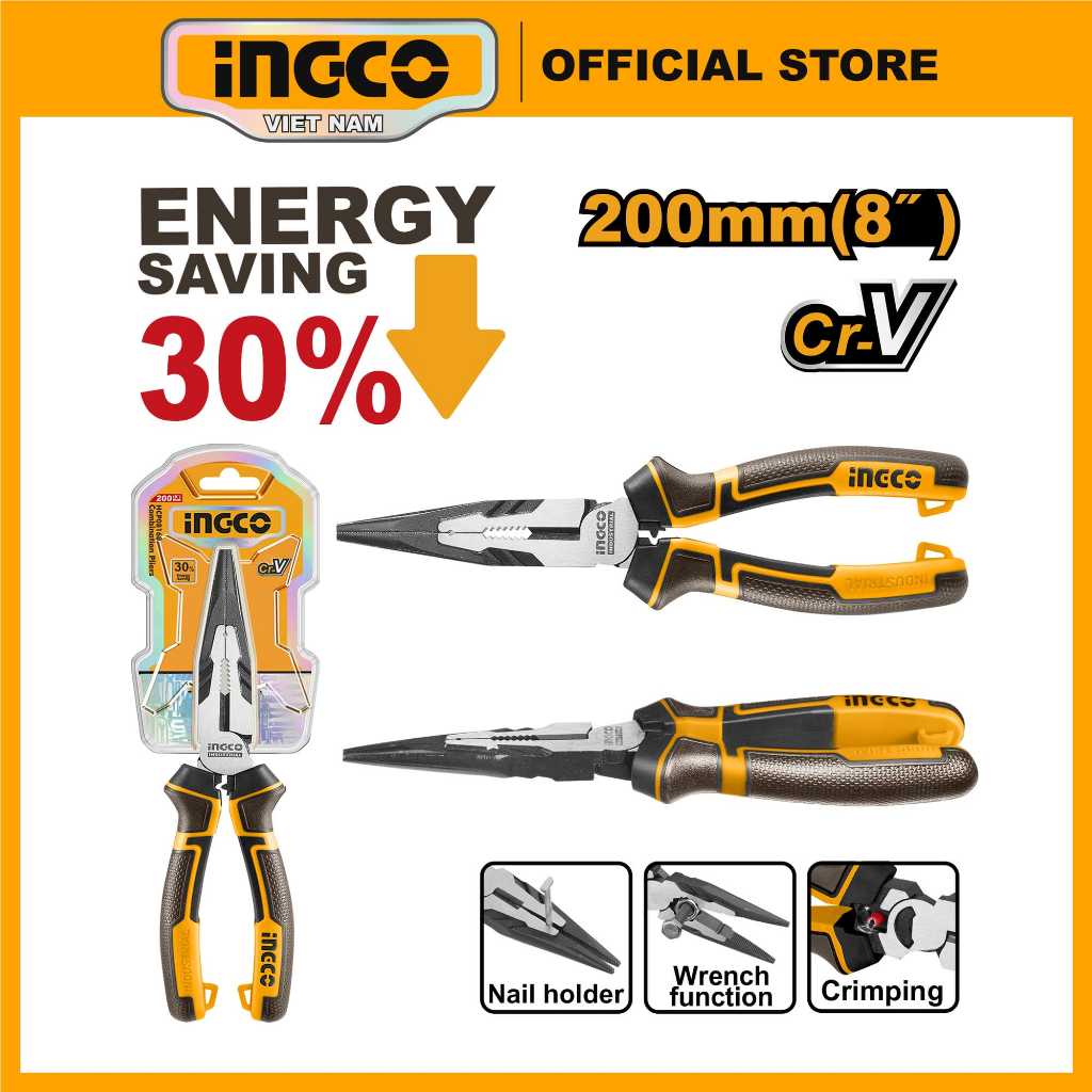 Ingco HHLNP28200 multi-purpose long pointed pliers Cr-V steel 30% high ...