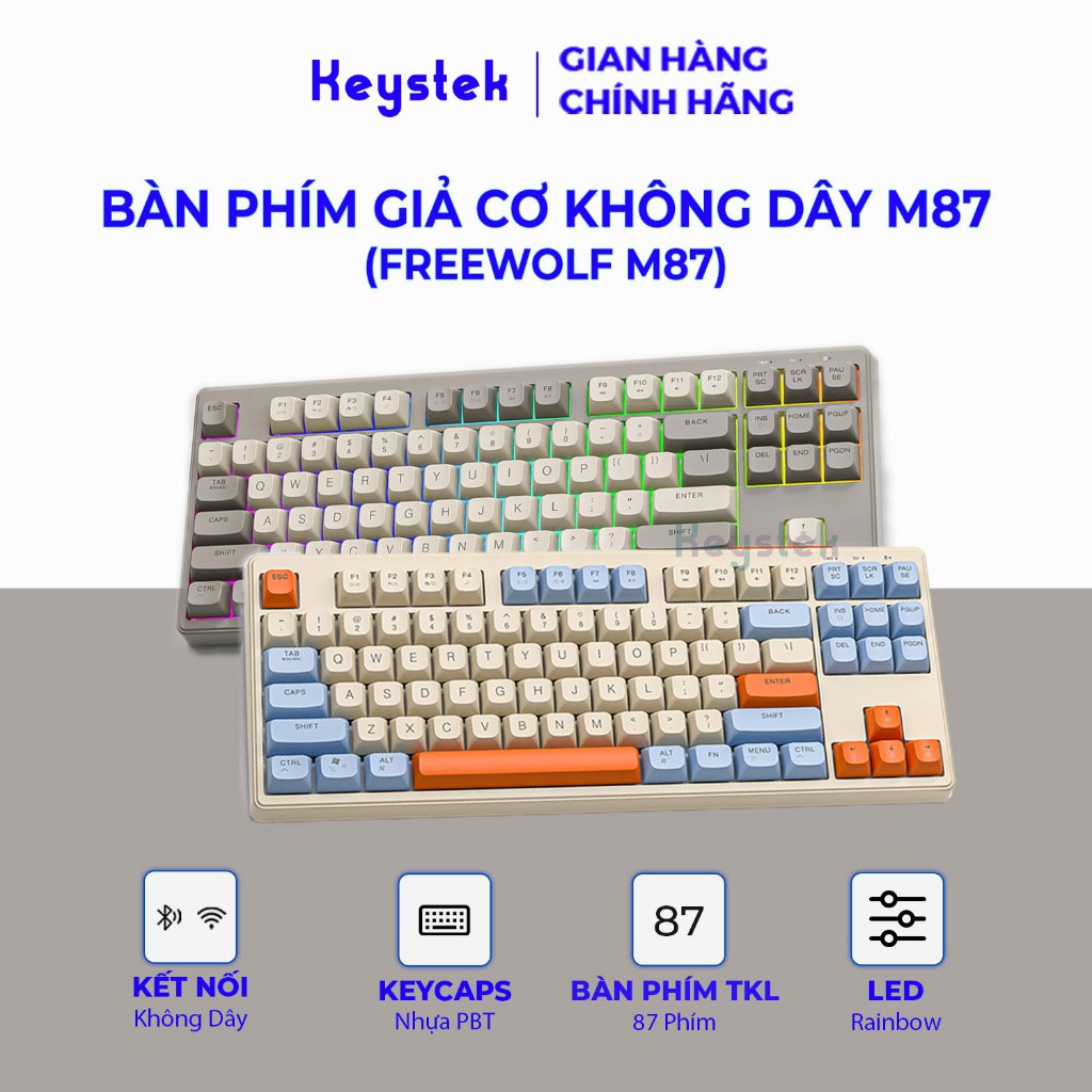 Freewolf M87 Led Rainbow Keycap PBT Wireless Mechanical Keyboard In ...