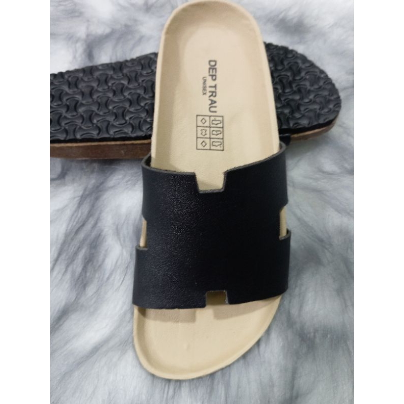 Synthetic leather H-strap rice husk sole sandals | Shopee Malaysia