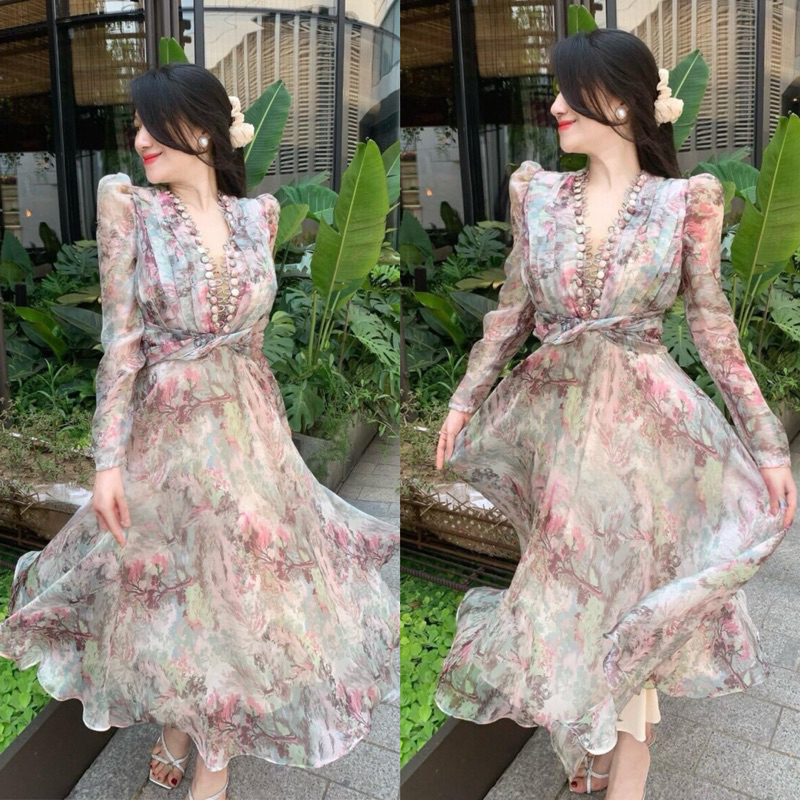 Bigsizetix Lady chiffon party dress with 2 layers of long sleeve design ...
