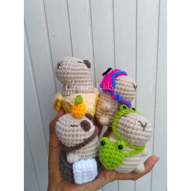 Chi Chi Kids Capybara crocheted guinea pig wearing cute Handmade frog ...