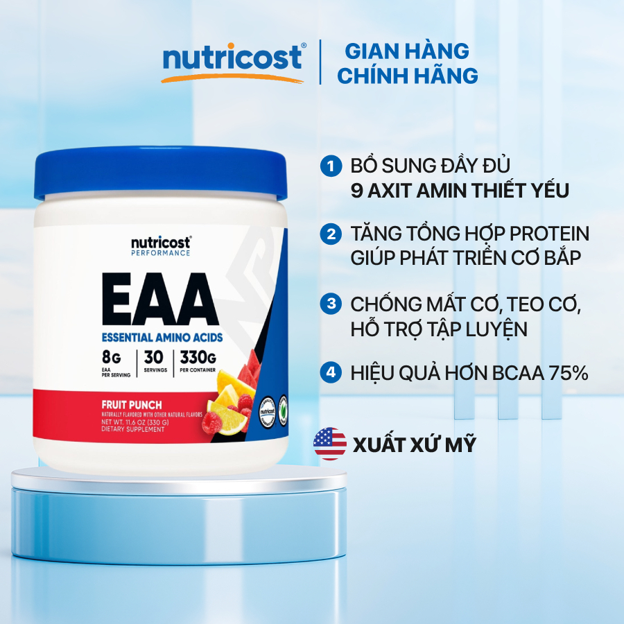Nutricost EAA muscle gain and recovery powder 30 servings, supplementing 9 essential amino acids ...