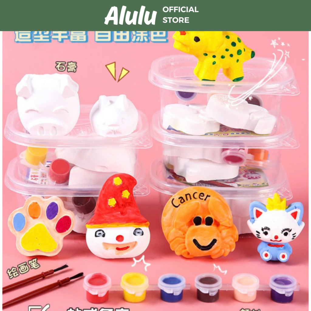 Set of 2 Statues + 3 Mini Plaster Color Boxes with Brushes for Children ...
