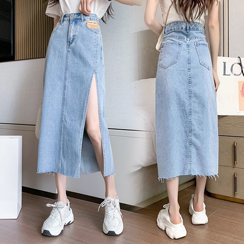 Denim skirt split flaps for women Plus size Split high waist Sexy ...