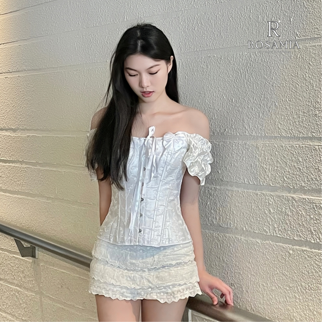 Rosamia - White Off-Shoulder Corset with Classic Pattern, Sexy Full ...