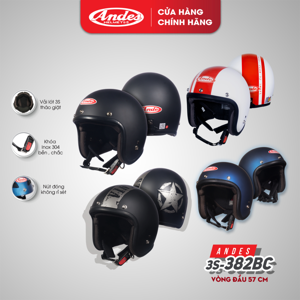 Andes 3S-382BC Helmet, 3 / 4 Type No Glasses, For Head Ring 57 Cm ...