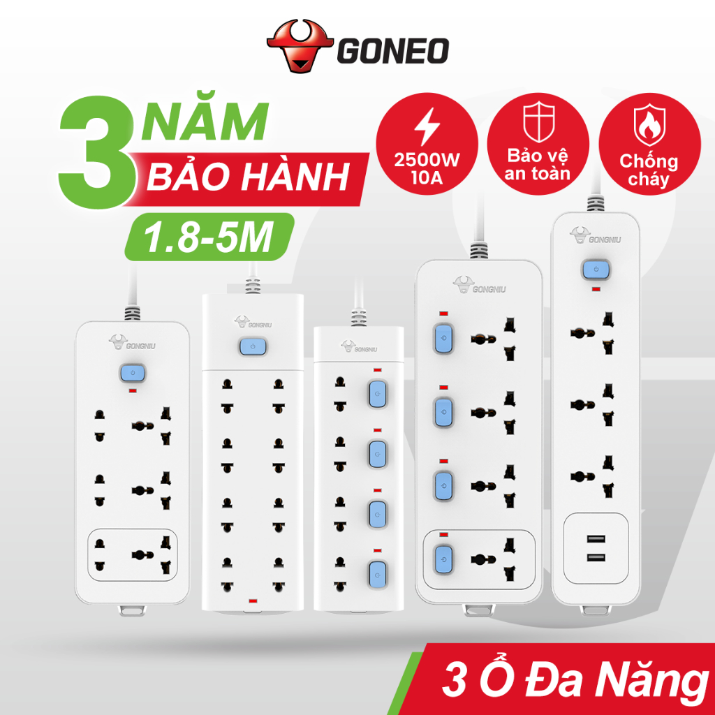 GONEO / GONGNIU Fireproof Electrical Socket - 4 Multi-Purpose Outlets 1 ...