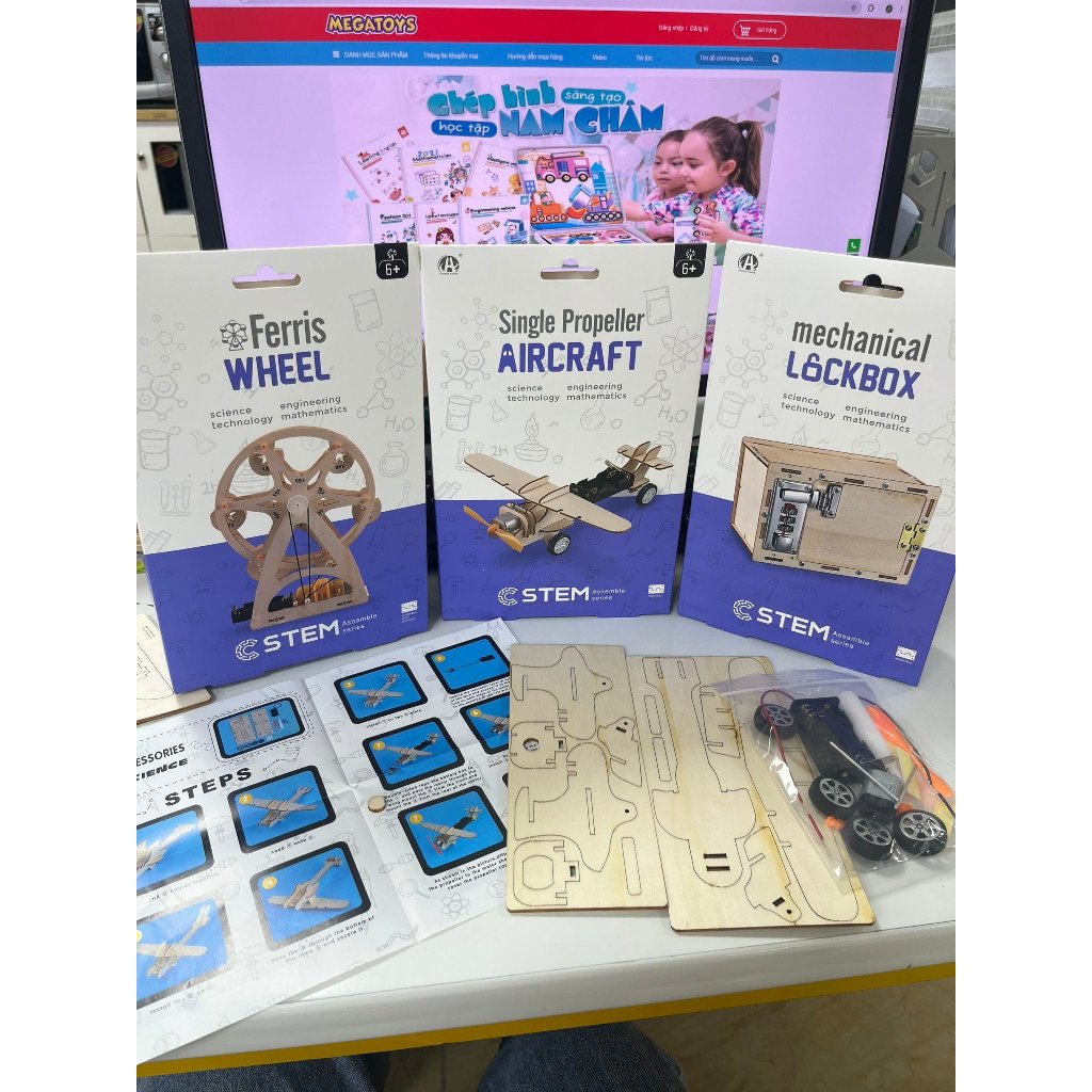 Wooden STEM educational toy - Assemble airplane model (with engine ...