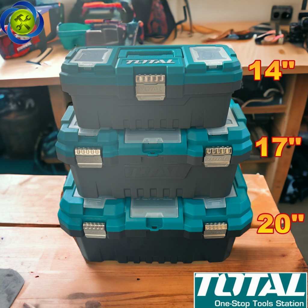 Total plastic tool box with metal lock has 3 sizes (14 - 17 -20 inches ...