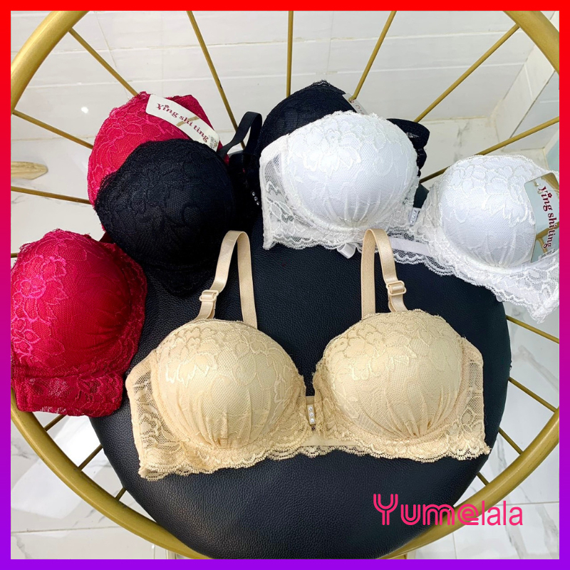 Women's floral lace bra with front closure design and 3cm thick padded ...