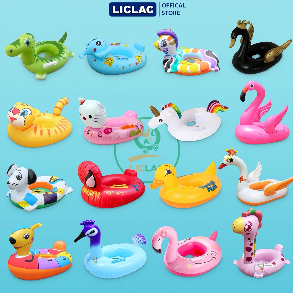 Anti-tip animal-shaped swimming float with handles on both sides to ...