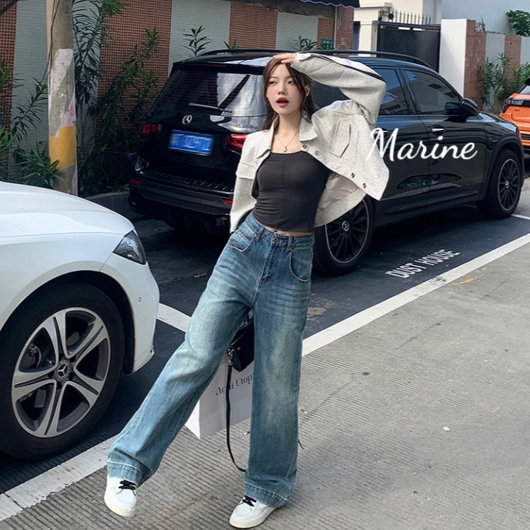 Marine Korean ulzzang style loose-fitting light jeans 7398 [QN17 ...