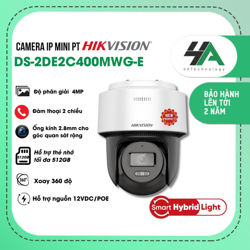 Hikvision DS-2DE2C400MWG-E C400 4MP Dual Light PT Camera New Model 2024 (Genuine Product ...