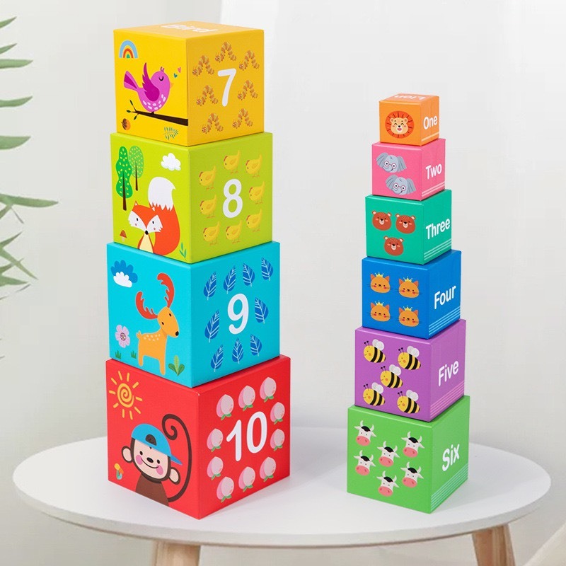 Square box cage toy with blocks, smart educational stacking tower toy ...