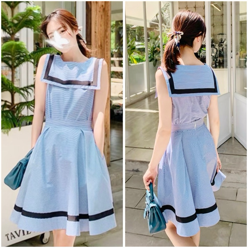 Blue Stripe Set Sailor Dress (With Real Picture) | Shopee Malaysia