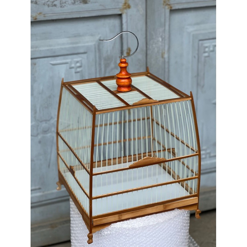 Crested bird cage made of bamboo material, fiber optic cable, self ...