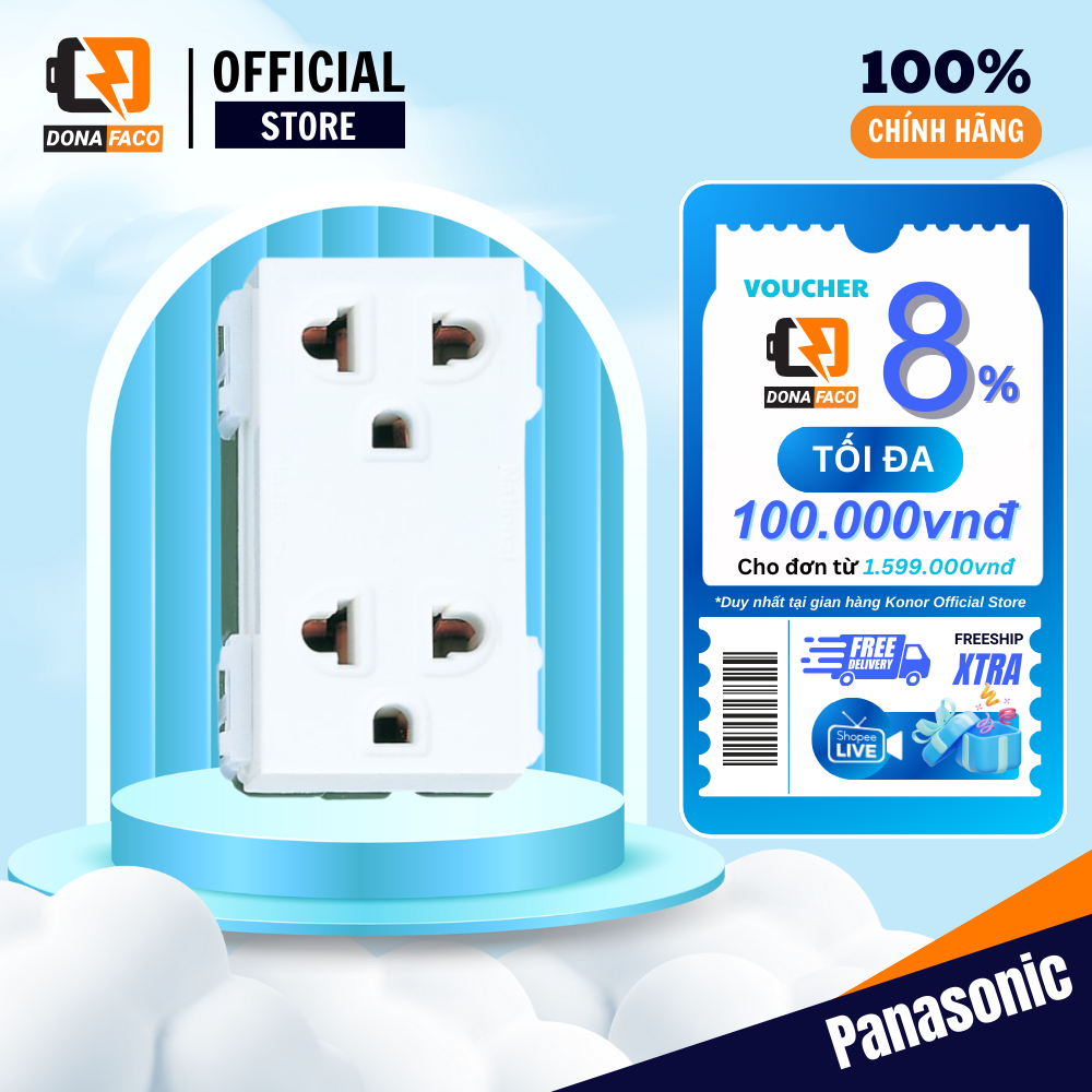Panasonic 16A double 3-pin power outlet with genuine Wide series safety ...